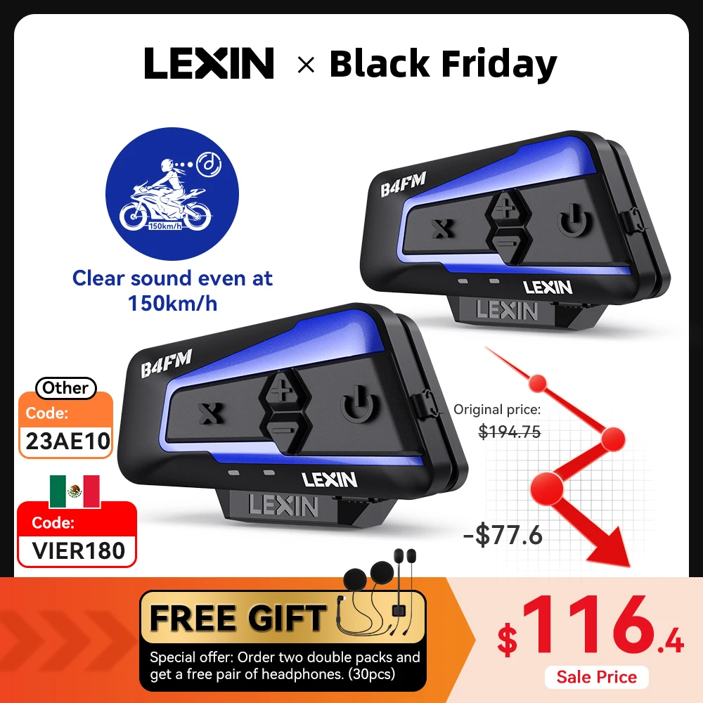 Lexin B4FM-X Bluetooth Motorcycle Intercom Helmet Headsets,BT 5.0 ...