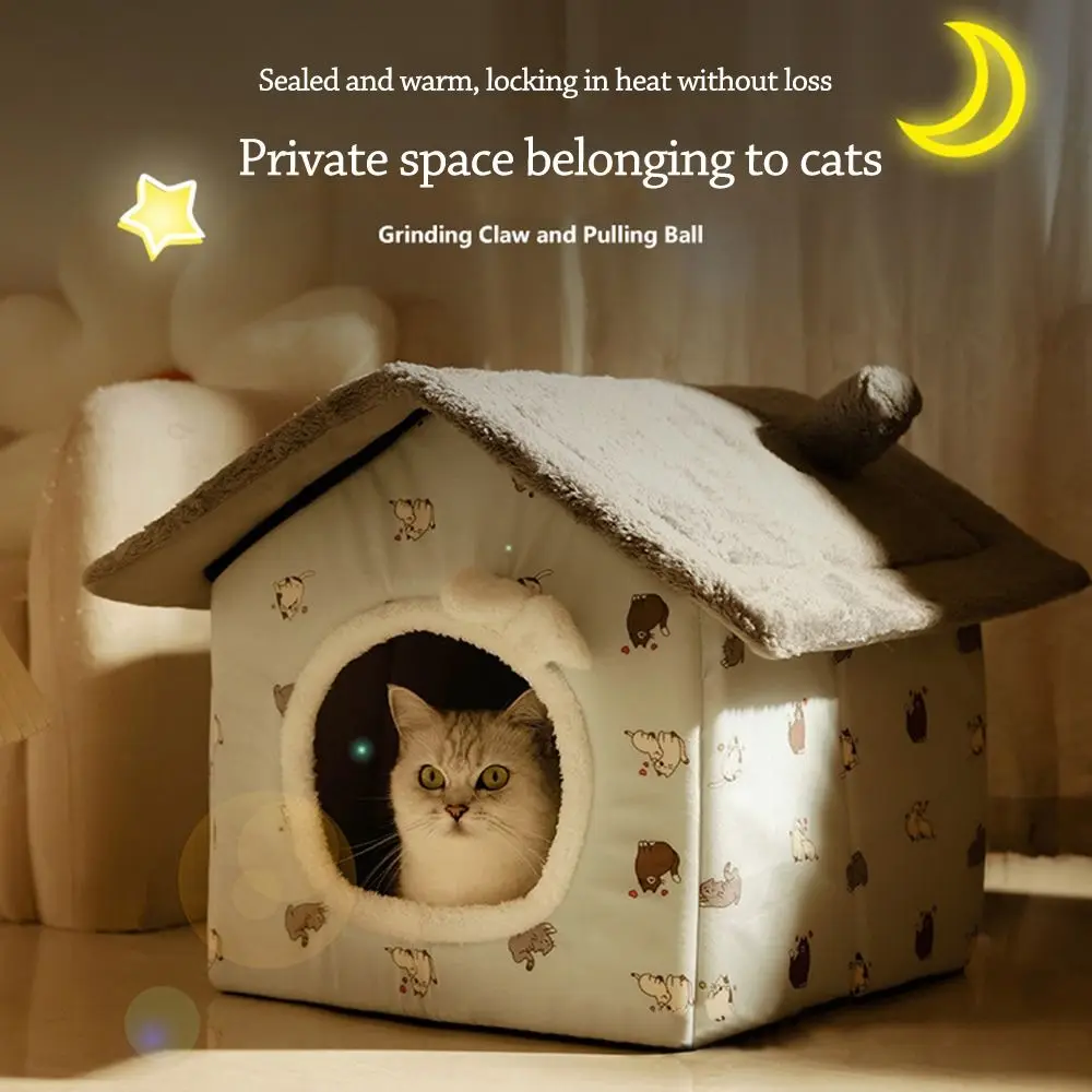 Pet Cat Bed Cat Dog House Puppy Bed Kitten Nest Winter Warm Closed Plus ...