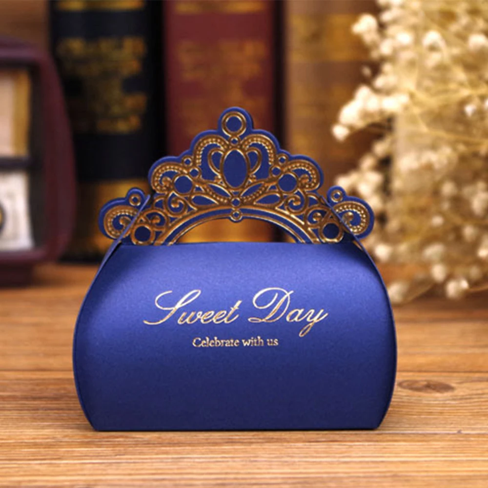 50pcs Crown Paper Gift Box Wedding Party Favor Box Gift Candy Dragee ...
