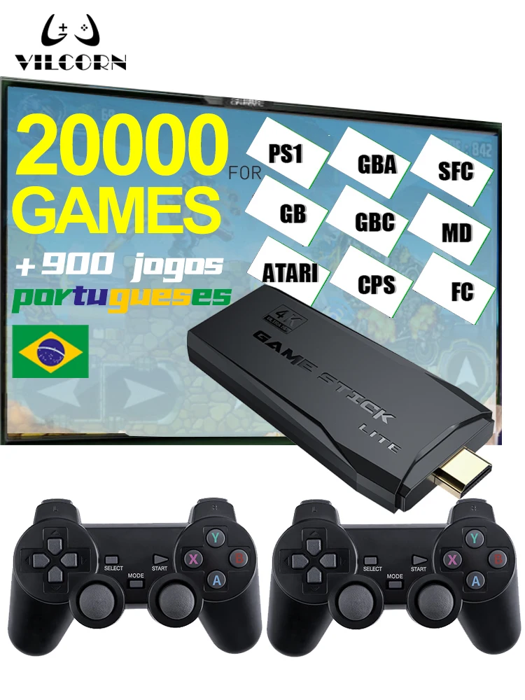 Vilcorn Video Game Stick Retro 4k 20000 Games Wireless Mini Everdrive ...