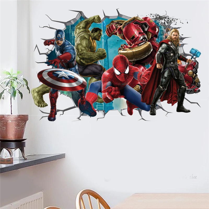 3D-Broken-Wall-Marvel-Avengers-PVC-Wall-Stickers-For-Kids-Rooms-Living ...