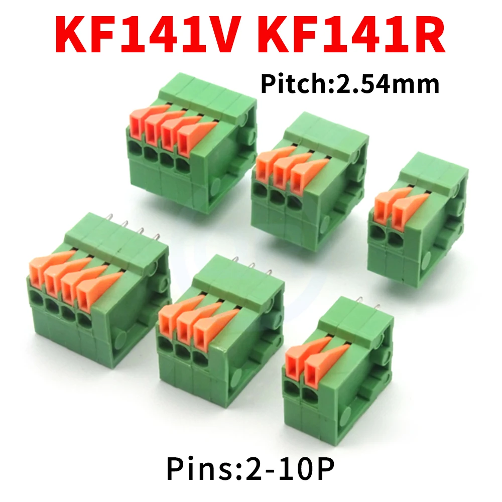 (10Pcs) 2.54mm Pitch KF141V KF141R Spring Screwless Terminal Block ...