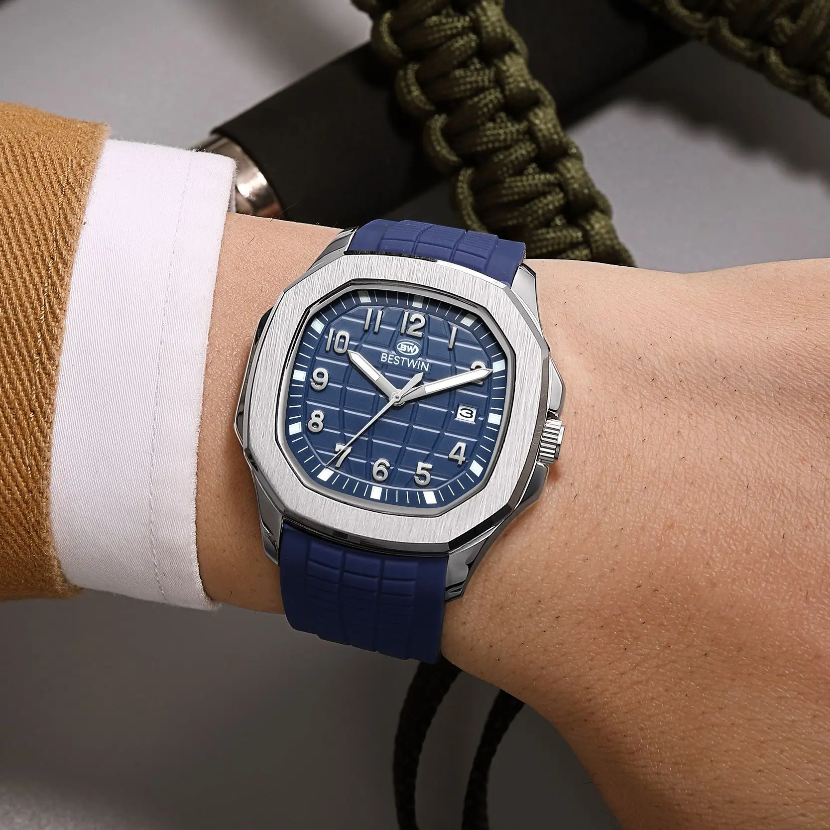 Top-men-s-watch-Square-dial-Men-s-quartz-sports-watch-Blue-rubber-band ...