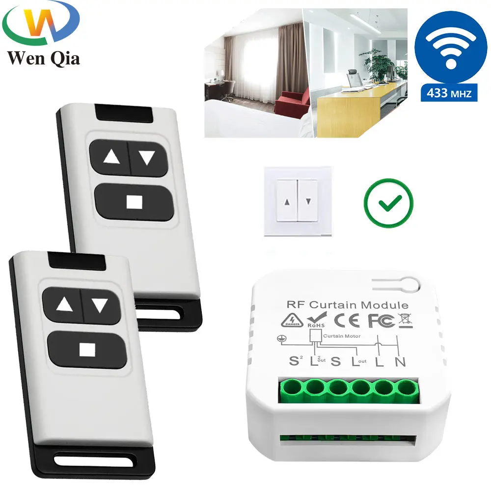 433MHz 110V 220V Curtain Blind Switch,2 Way Wireless Remote Control Roller Shutter Module ...