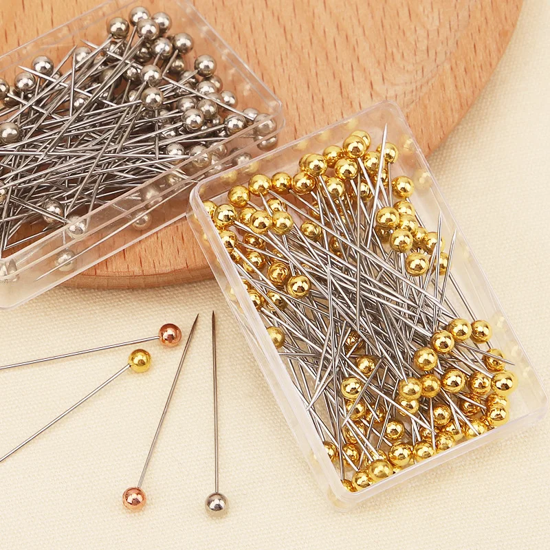 100Pcs-Box-Sewing-Pins-Round-Pearl-Ball-Multicolor-Head-Pins-Straight ...