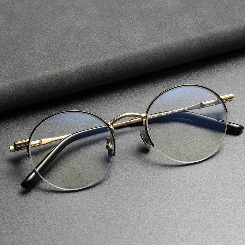 High-Quality-Half-Rim-Glasses-Frames-Men-Pure-Titanium-Retro-Round ...