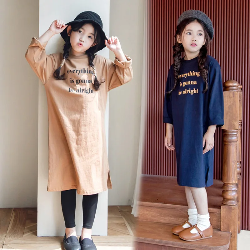 3-16y Girls Knitted Dresses Long Sleeve Letter Pullover Dress Child ...