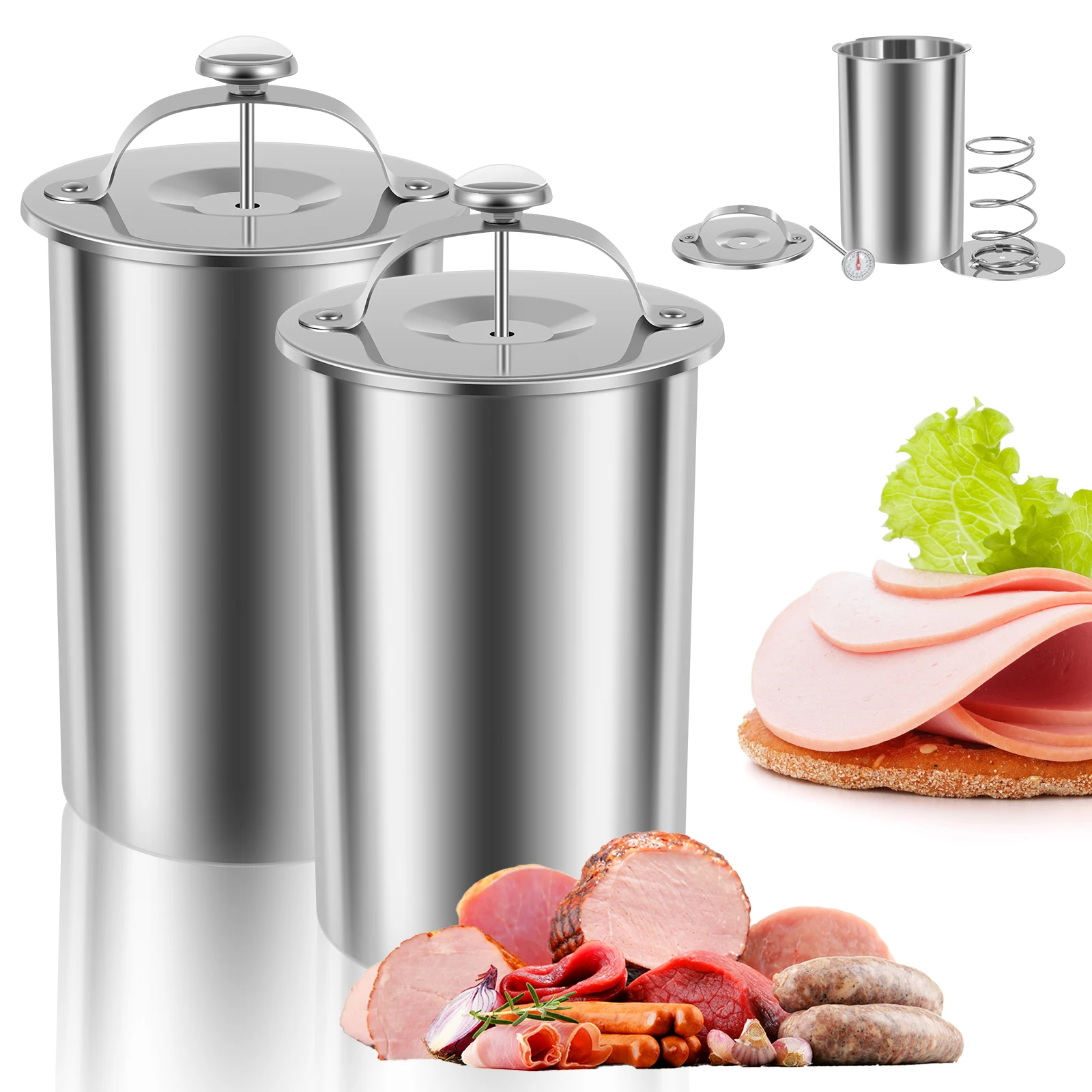 Stainless-Steel-Ham-Maker-Rustproof-Meat-Press-Cooker-with-Thermometer ...
