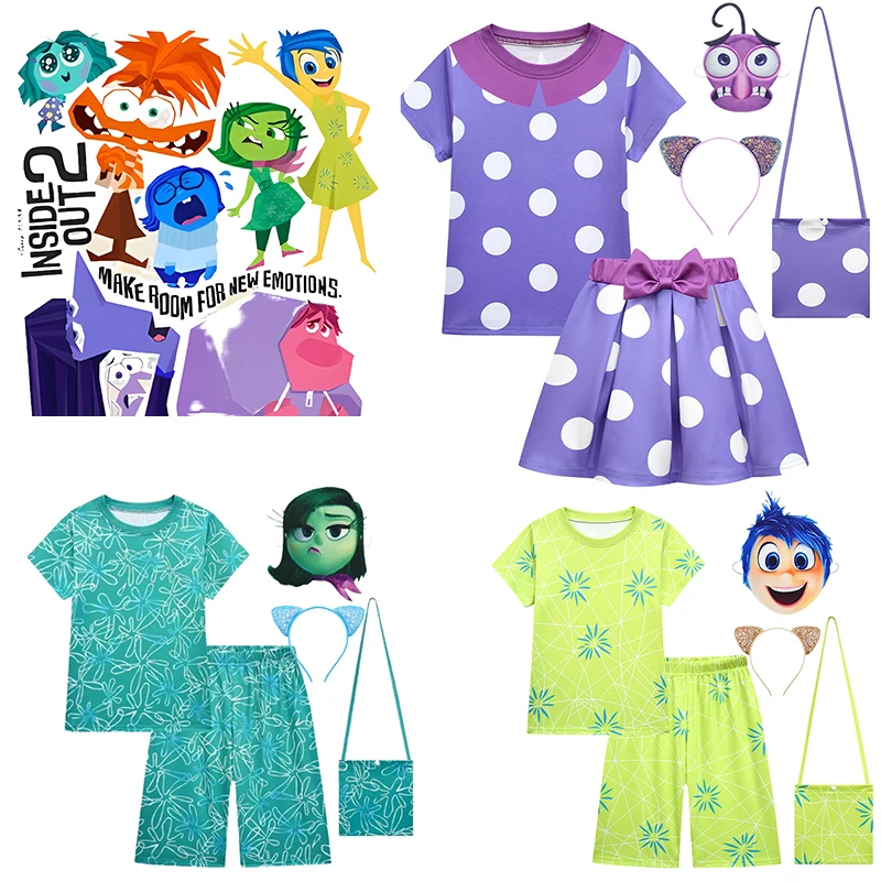Inside Out 2 Kids Joy Pajamas Costume Girls Princess Dress + Bag Kids ...