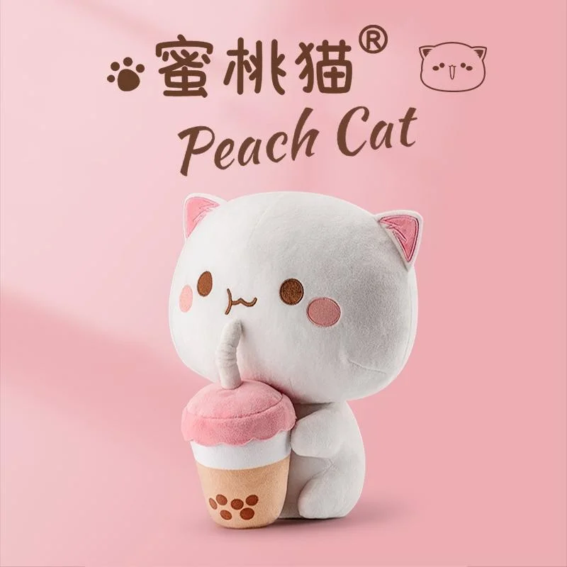30cm 2 In 1 Peach Cat Plush Toys Peach And Goma Cat Embroidery Process ...