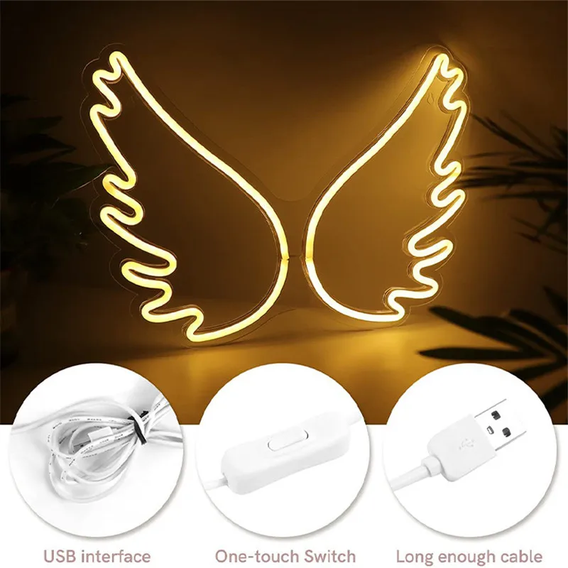 Wings Neon Sign Light Neon Sign Light Ambient Light for Room Birthday ...