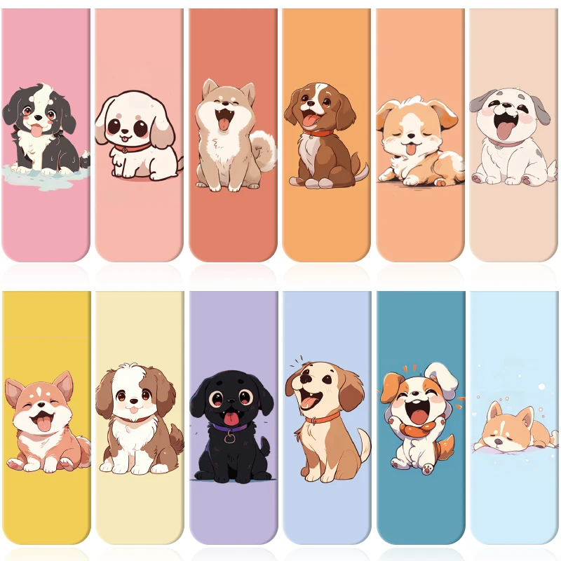 12 Pcs Cartoon Puppy Magnetic Bookmarks: Colorful Paper Clip Page ...