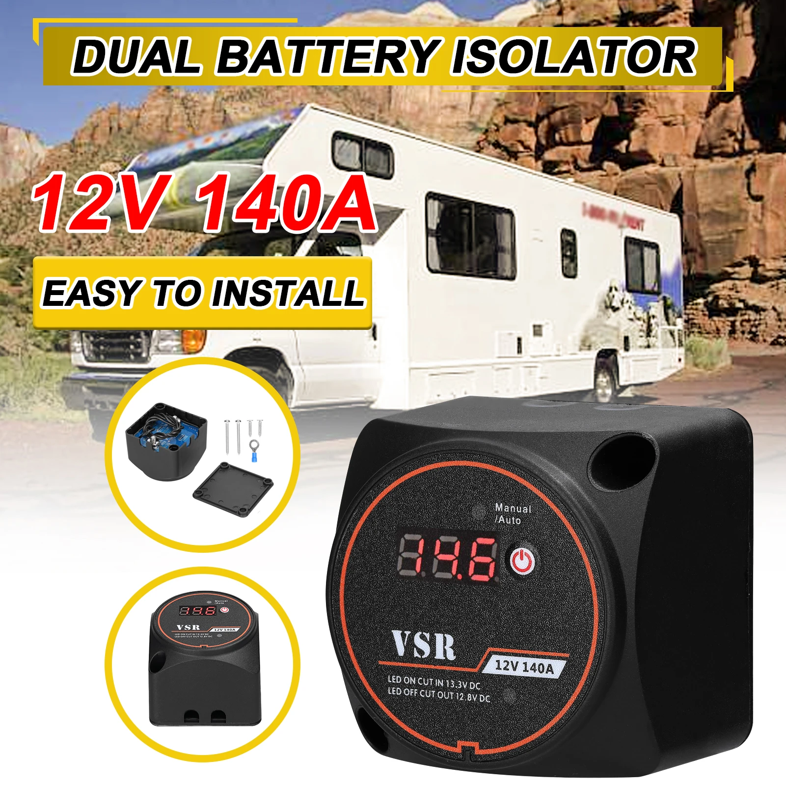 12V 140A Dual Battery Isolator Battery Isolation Controller Manual/Auto ...
