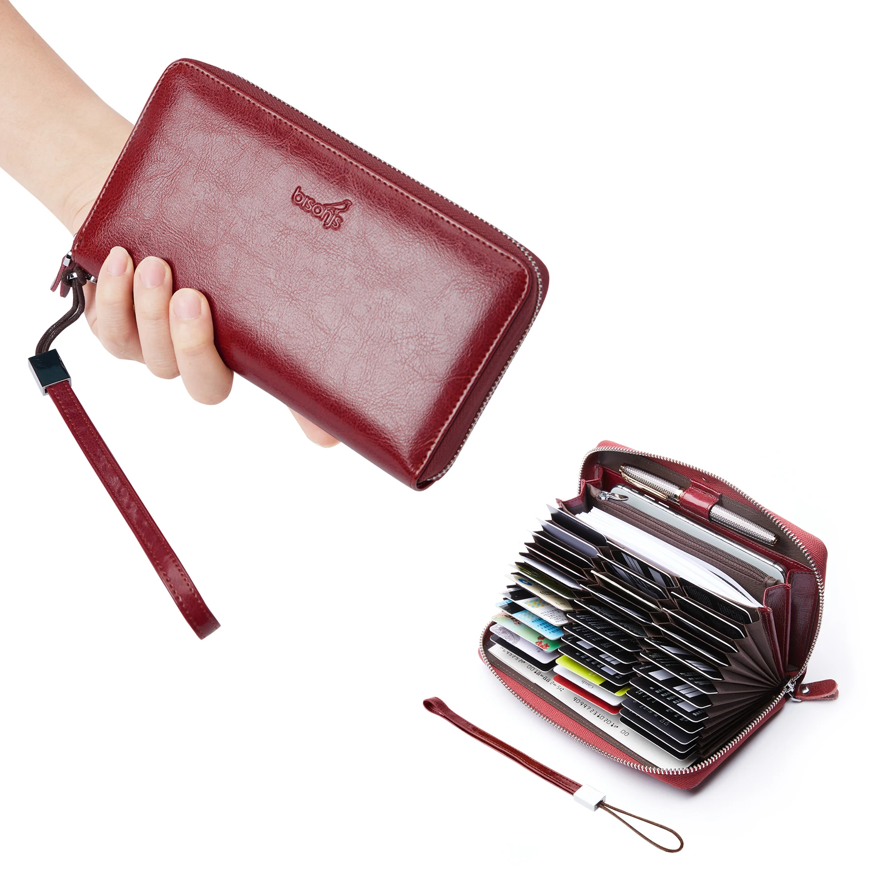 Genuine Leather Wallet Women Big Capacity Double Zipper Wallet for ...