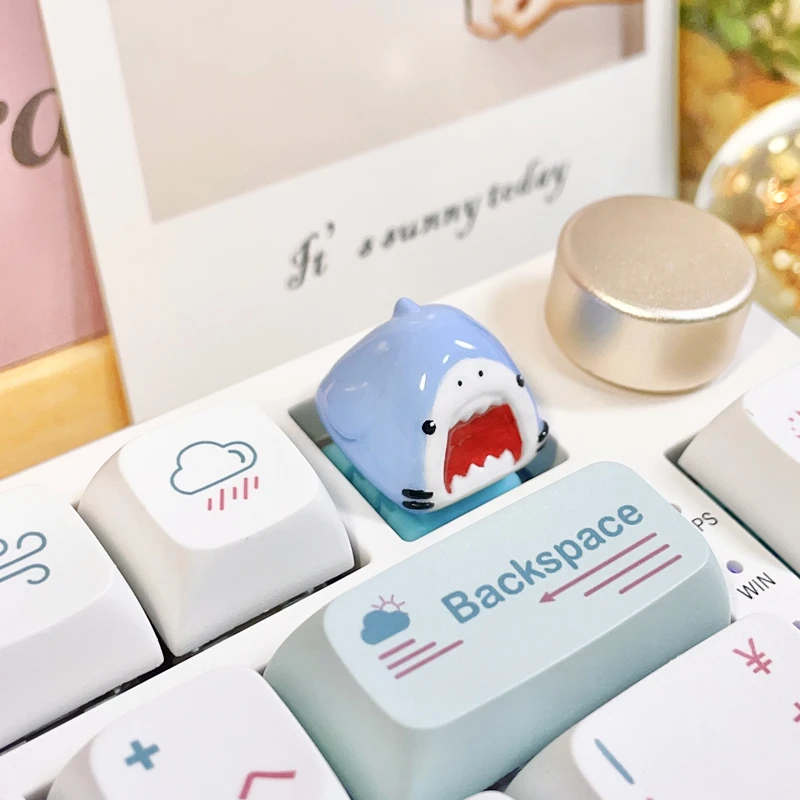 Cute Blue Shark Keycaps For Keyboard Cherry MX Switch Cross Stax Button ...
