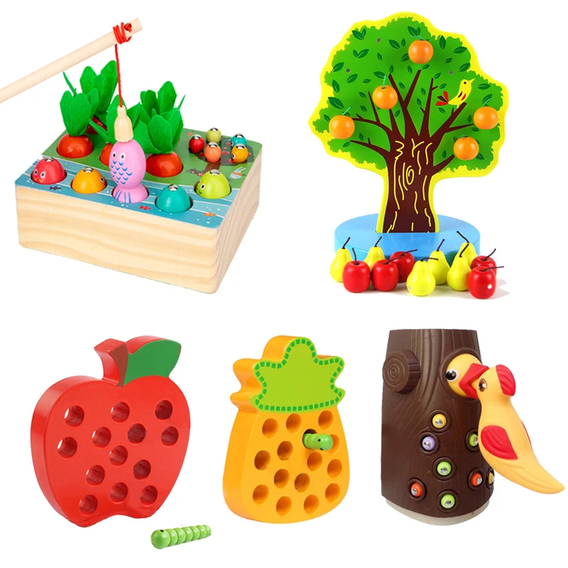 Montessori Puzzle Math Wooden Magnetic Fruit Tree Apple Toy Kids Gift ...