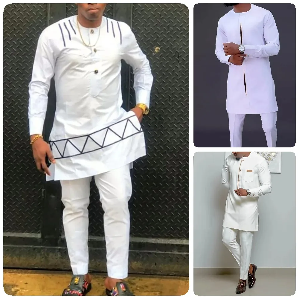 2024 African Men Dashiki Long Sleeve 2 Piece Set Traditional Outfit ...