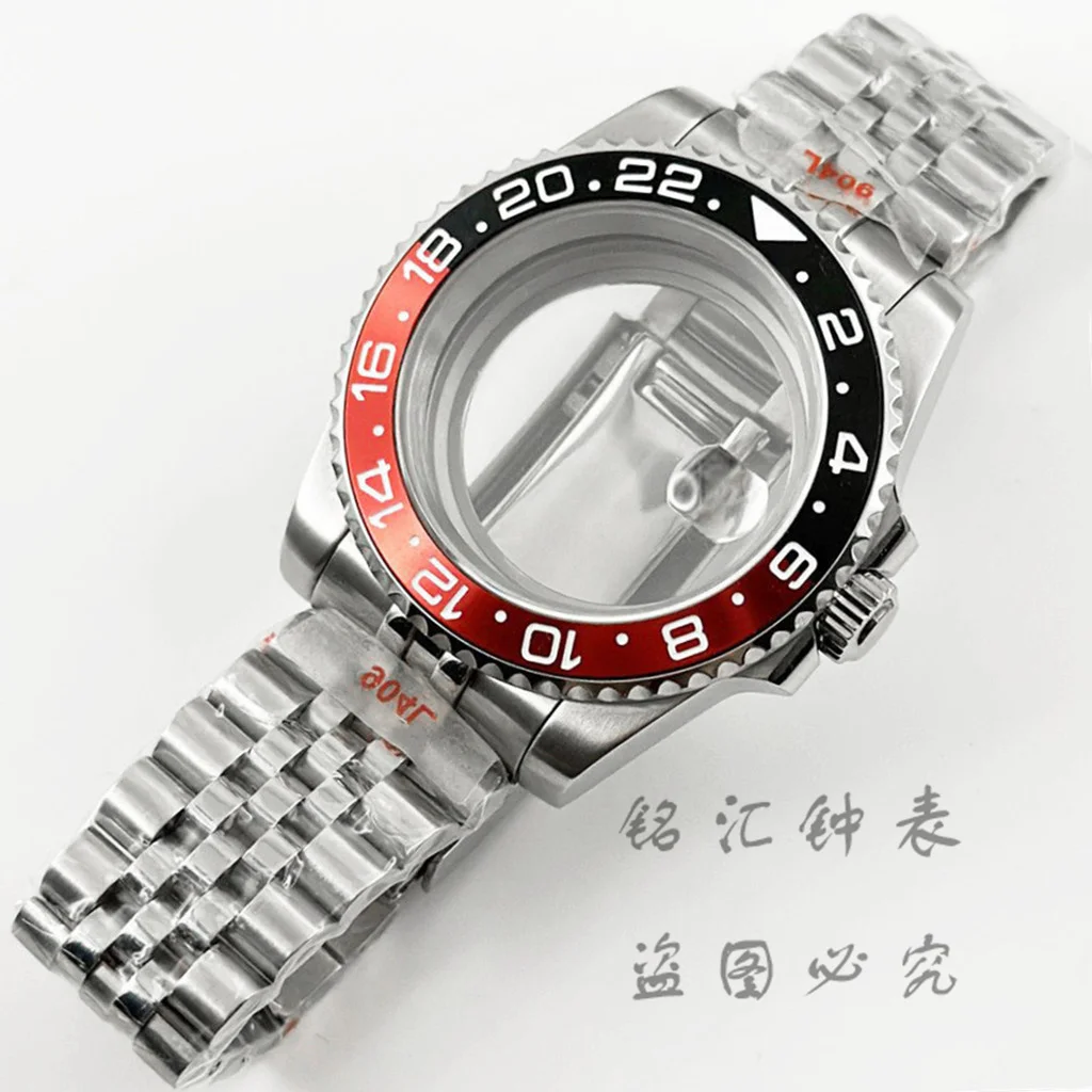 40MM SUB Black Red GMT Bezel Watch Case Bracelet Glide Lock Clasp Fit ...