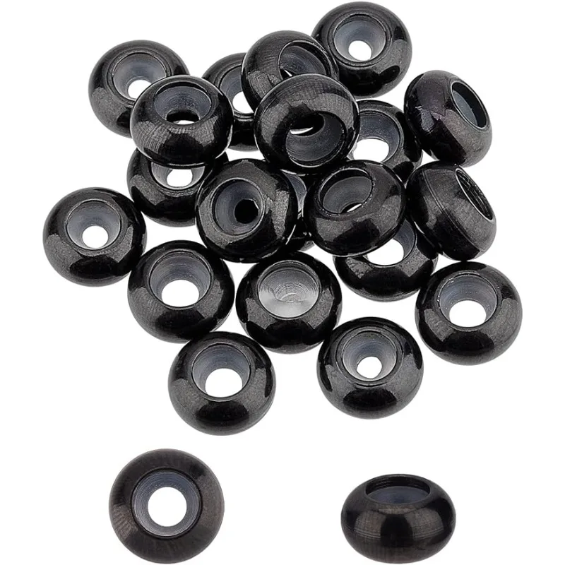 20pcs 6mm Electrophoresis Black Stainless Steel Spacer Beads Slider ...