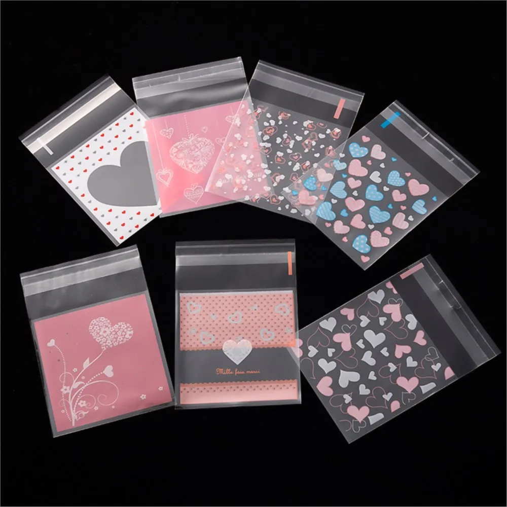 100Pcs 7x7/10x10cm Heart Clear Candy Bag Transparent Self Adhesive ...