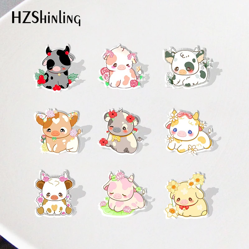2023-Cartoon-12-Birth-Month-Cow-Acrylic-Collar-Pin-Pattern-Anime ...