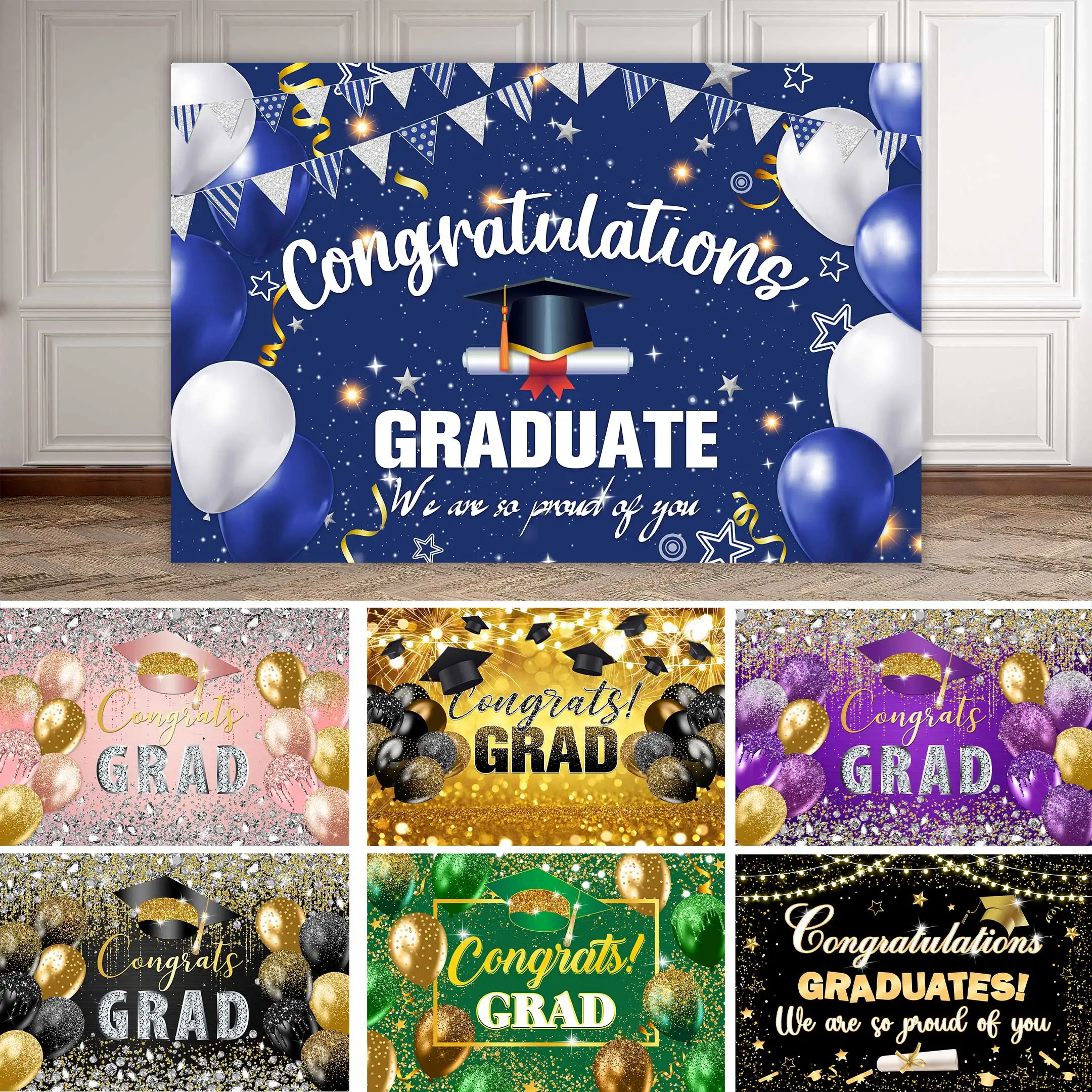 NeoBack-Class-of-2024-Graduation-Backdrop-Golden-Glitter-Balloon-Grad ...