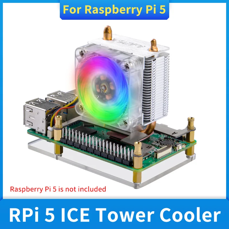 Raspberry-Pi-5-ICE-Tower-Cooler-Pure-Copper-Heat-Pipe-CPU-Radiator-RGB ...