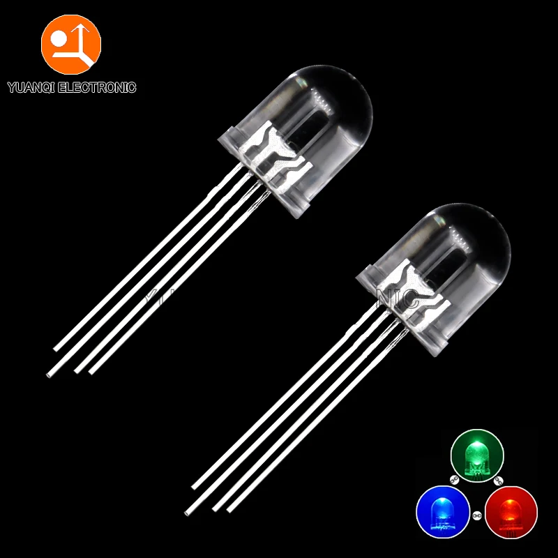 10pcs 10mm 4pins full-color RGB LED Common Anode / Cathode Transparent ...