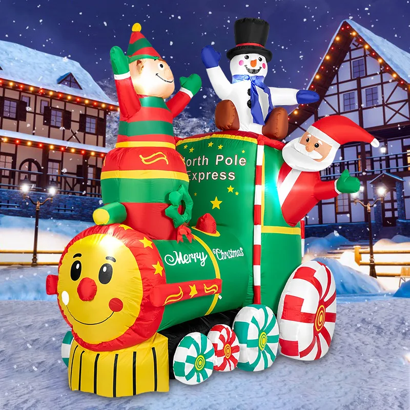 1.8M/5.9FT Height Christmas Inflatable Santa ClausThe Train with Elf ...