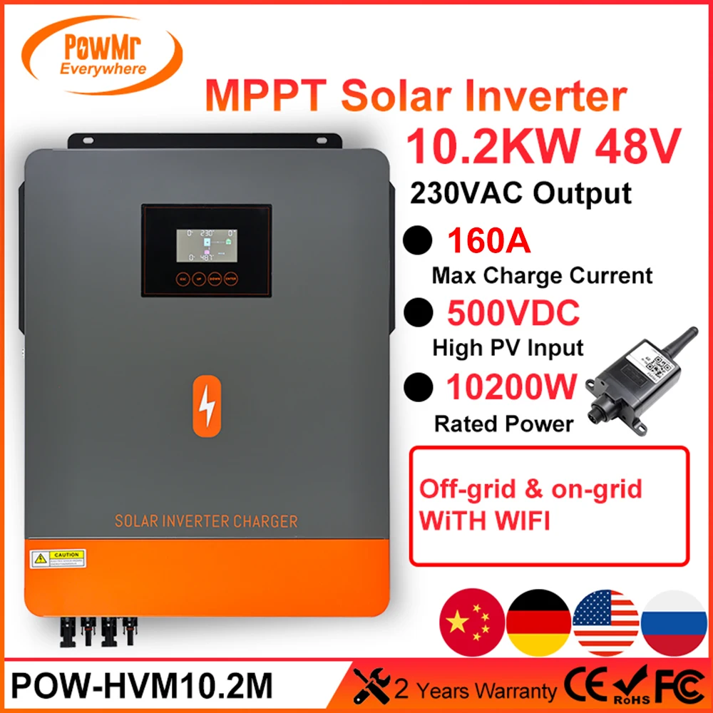 PowMr 10.2KW/10200W Hybrid Solar Inverter 48V 230VAC Output Build-in ...