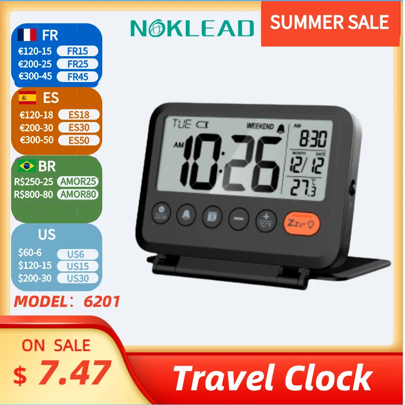 NOKLEAD Mini Relógio de Viagem com Calendário, Home Digital LCD Termômetro, Portátil Desktop ...