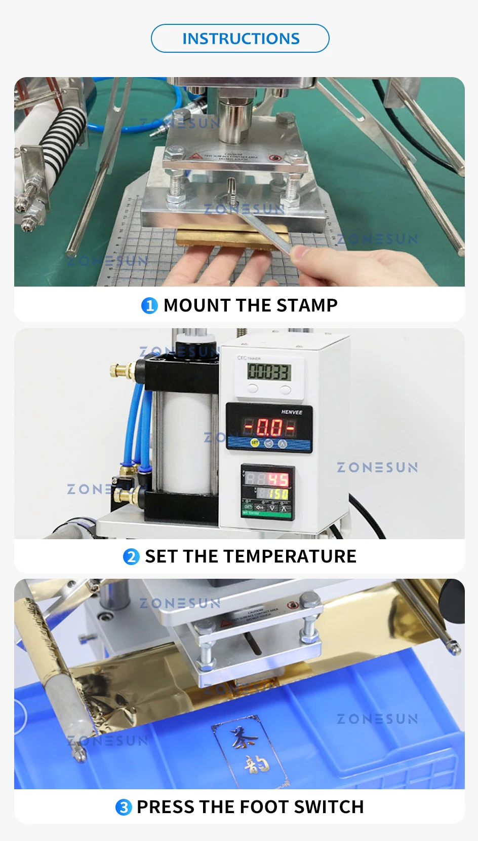 ZONESUN ZS-QS120 Pneumatic Hot Stamping Machine