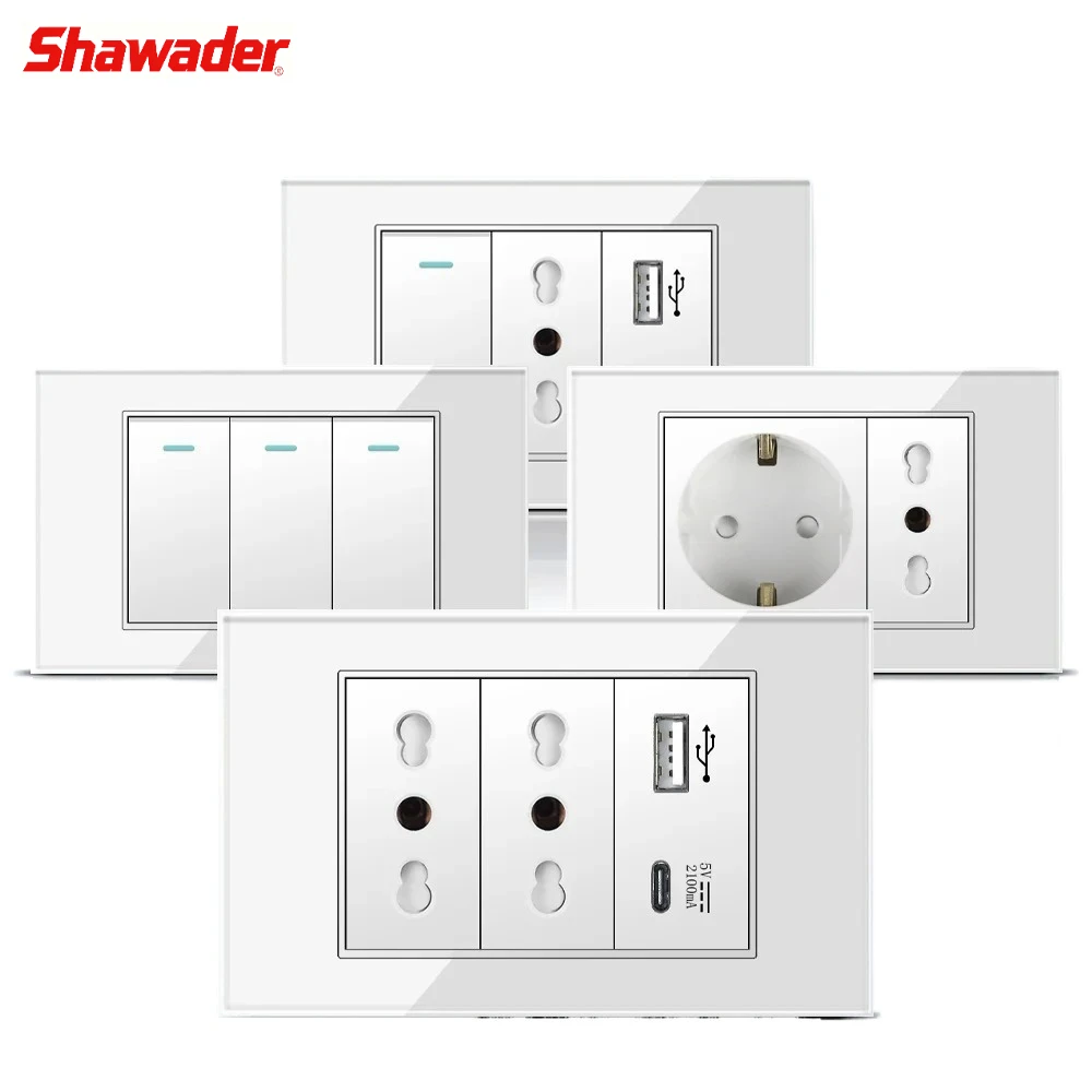 Shawader Italy Switch Wall Sockets USB Type-C Chile Plug 16A Outlets ...