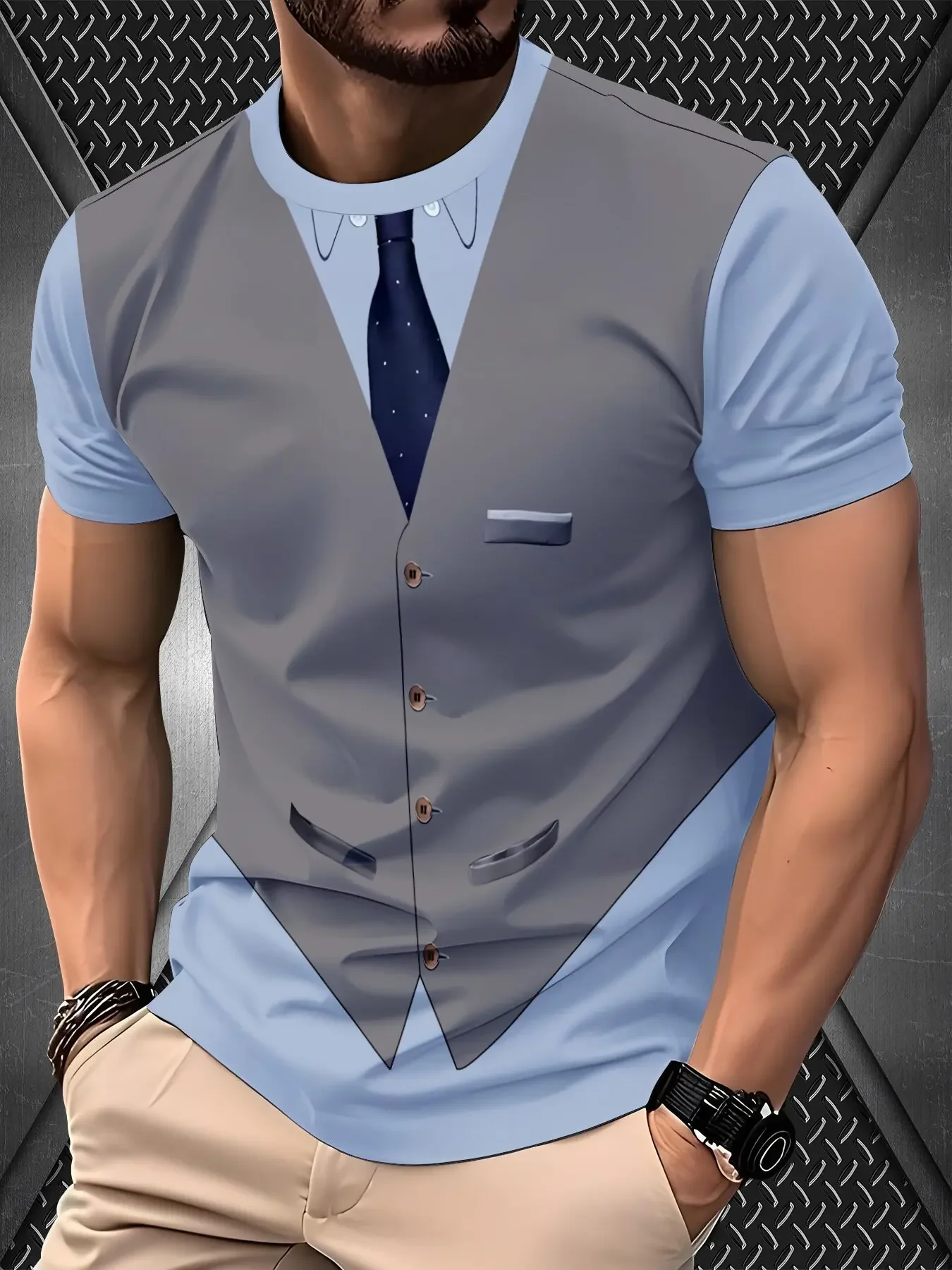 Men's Summer Funny Fake Suit Jacket 3D Print T-shirt Trendy Casual ...
