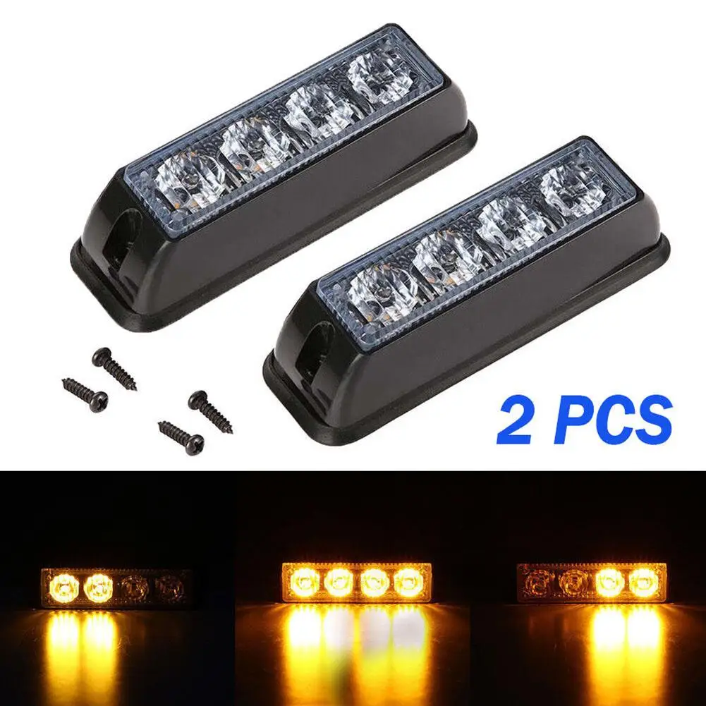 2x-12-24V-4-LED-Amber-Flash-Flashing-Recovery-Strobe-Car-Emergency ...
