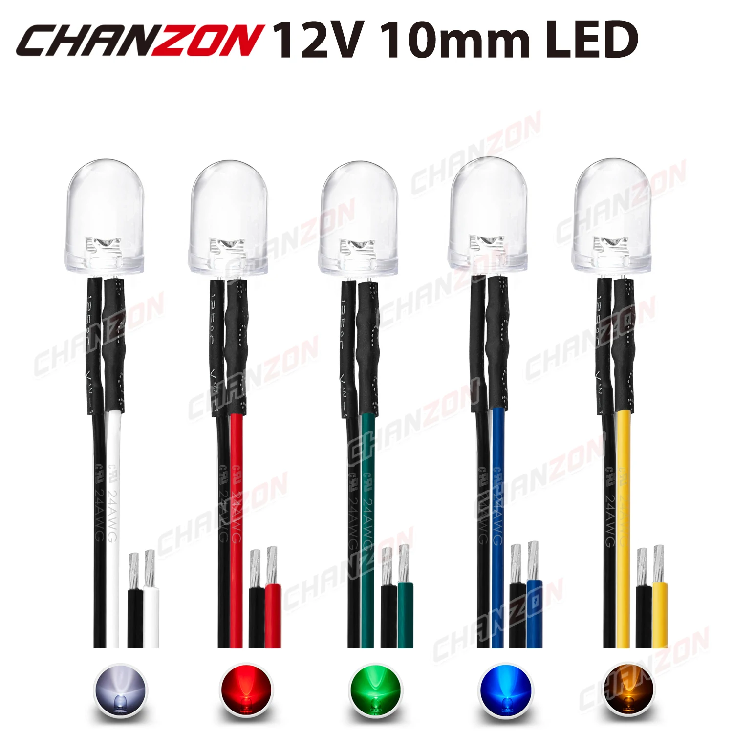 10pcs 10mm Led Diode 12v Warm White Red Green Blue Yellow Prewired 5 9 ...