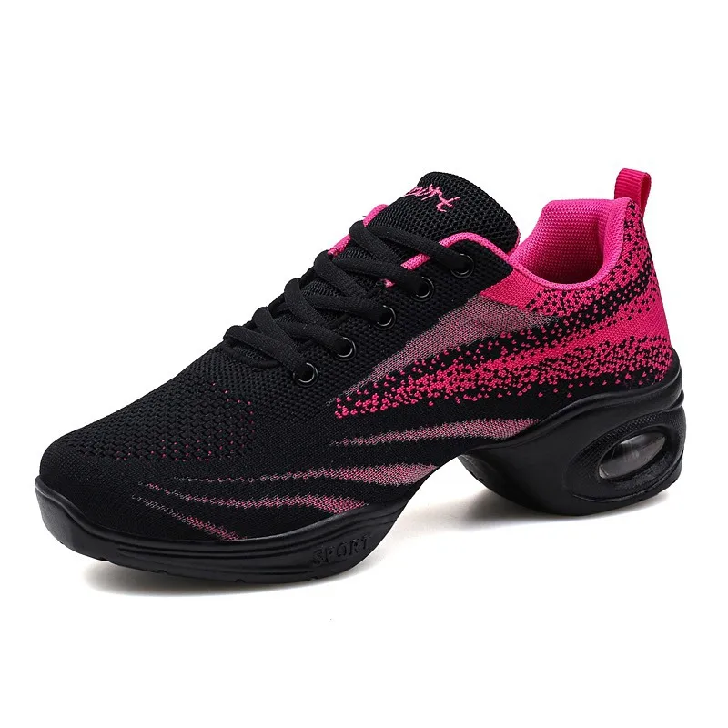 Black-Jazz-Dance-Sneakers-Women-Breathable-Mesh-Lace-Up-Dancing ...
