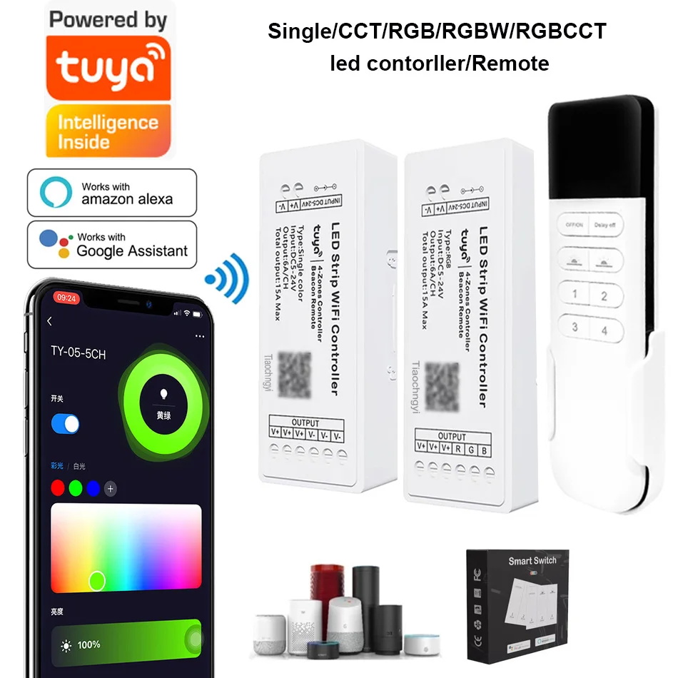 Tuya WiFi led controller 4 zone 2.4G smart wireless control RGB RGBW RGBCCT Dimmer beacon remote ...