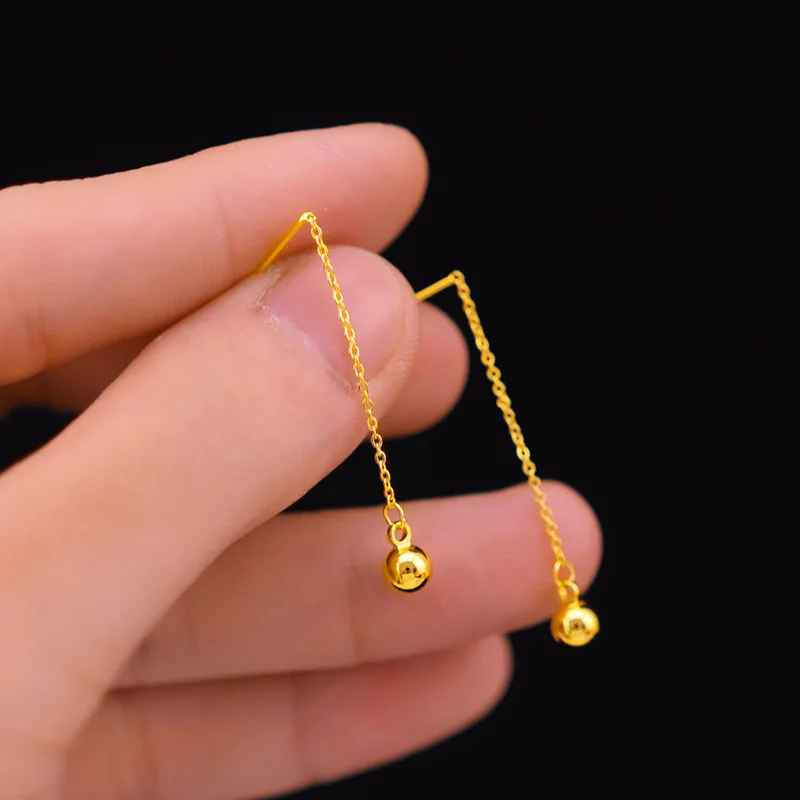 Real-18K-Gold-Color-Drop-Earrings-Fine-Jewelry-Luck-Bead-O-Link-Box ...
