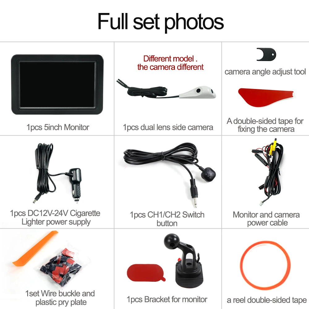 Carsanbo Car Twin Lens 5 Inch Side Front View Camera Rotatable Angle ...
