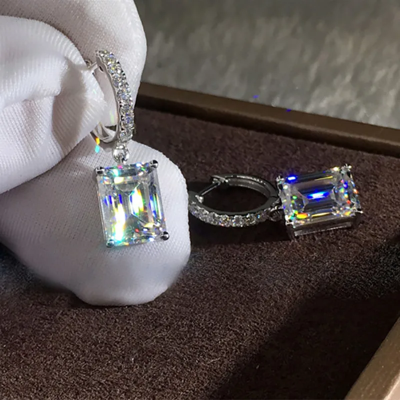 Classic 925 Sterling Silver 4 Claws Square Shape Drop Earring For Women ...
