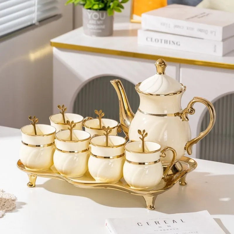 Luxury tea set ceramic hand-painted golden water set afternoon ...