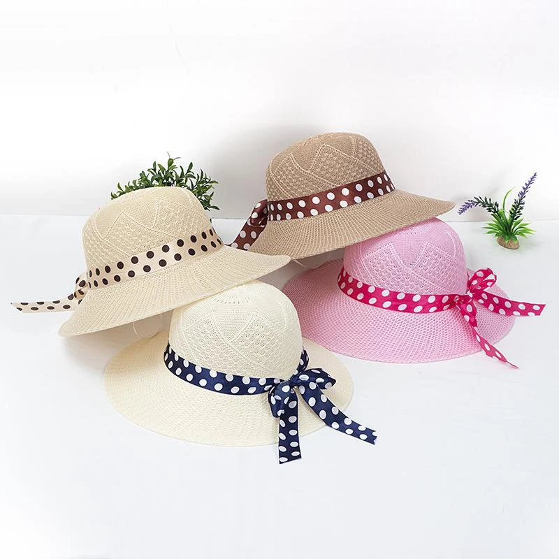 2022 Summer Girls Sun Hats Wide Brim Bowknot Straw Hat With Ribbon ...