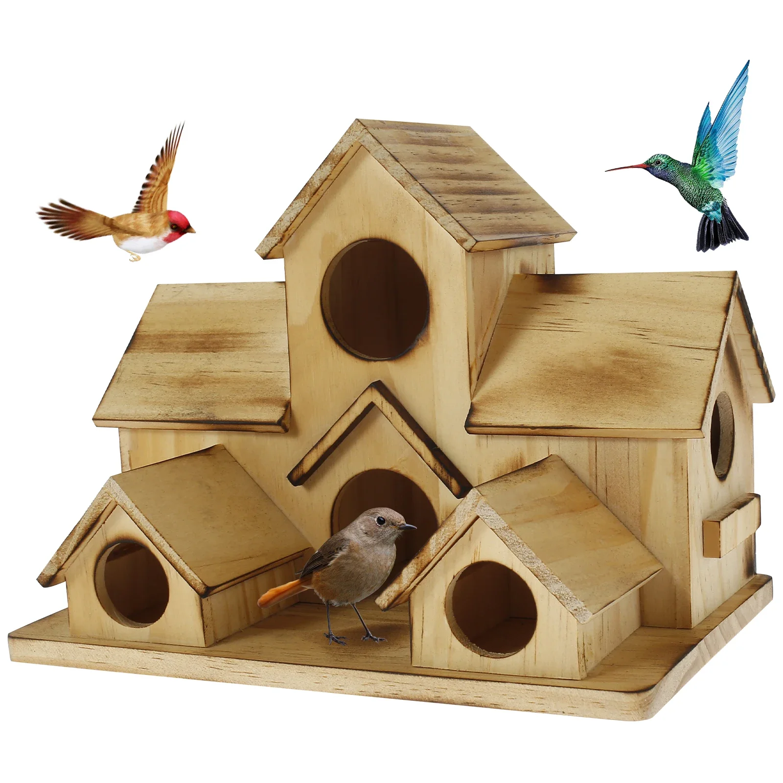 Bird-House-with-6-Holes-Handmade-Wooden-Birdhouse-Hanging-Nesting-Box ...