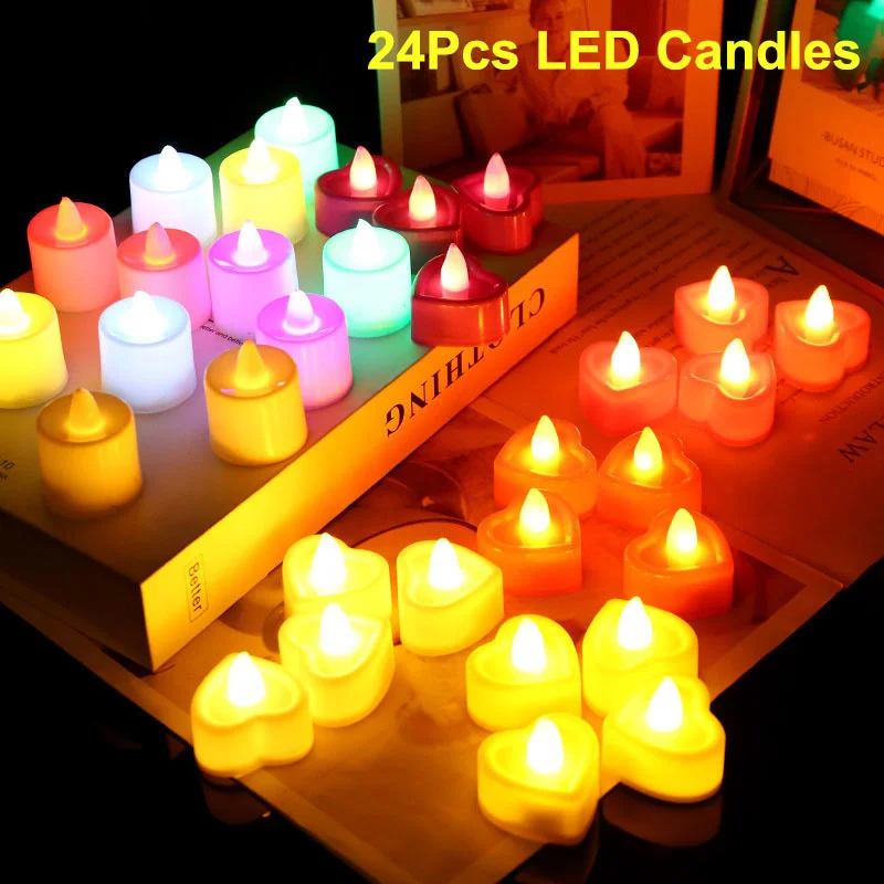 24Pcs Colorful LED Decorative Candles Flameless Electronic Fake Candles ...