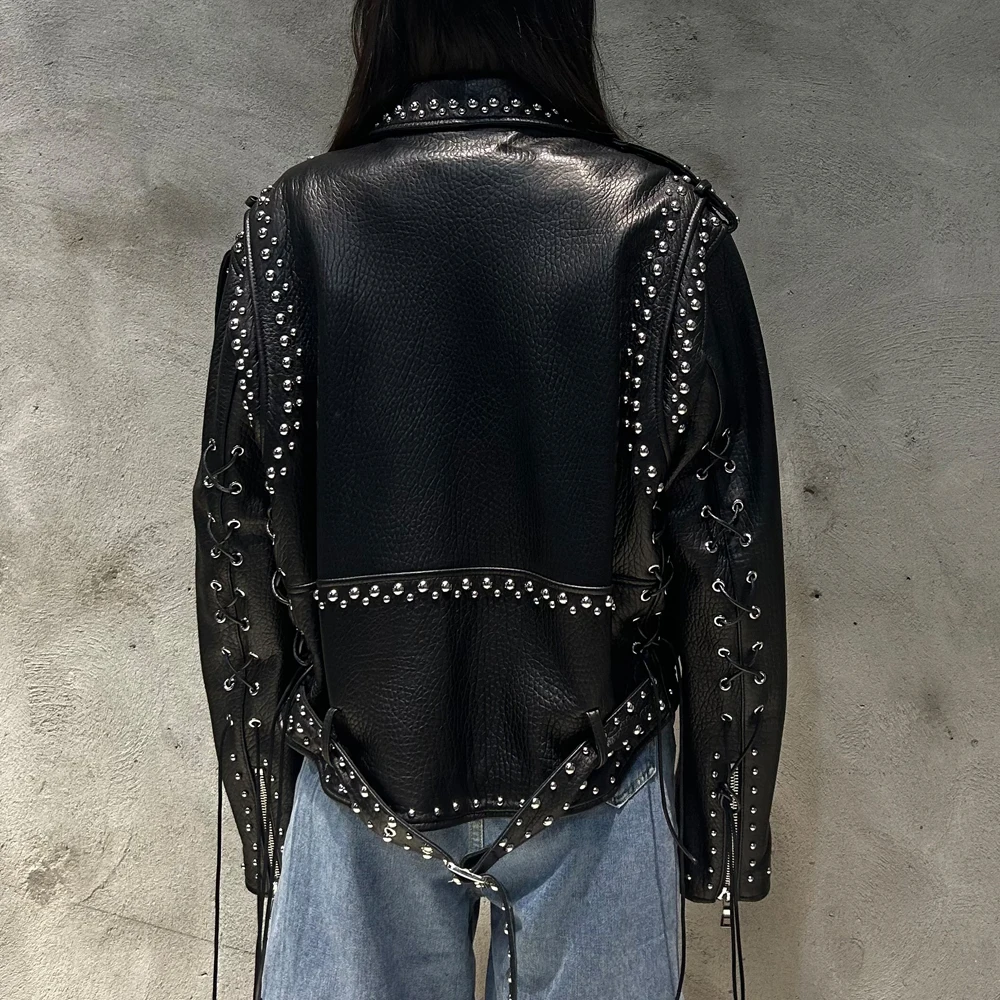 Rivet-Biker-Leather-Jacket-Unisex-Straps-Decorate-Real-Leather-Jacket ...