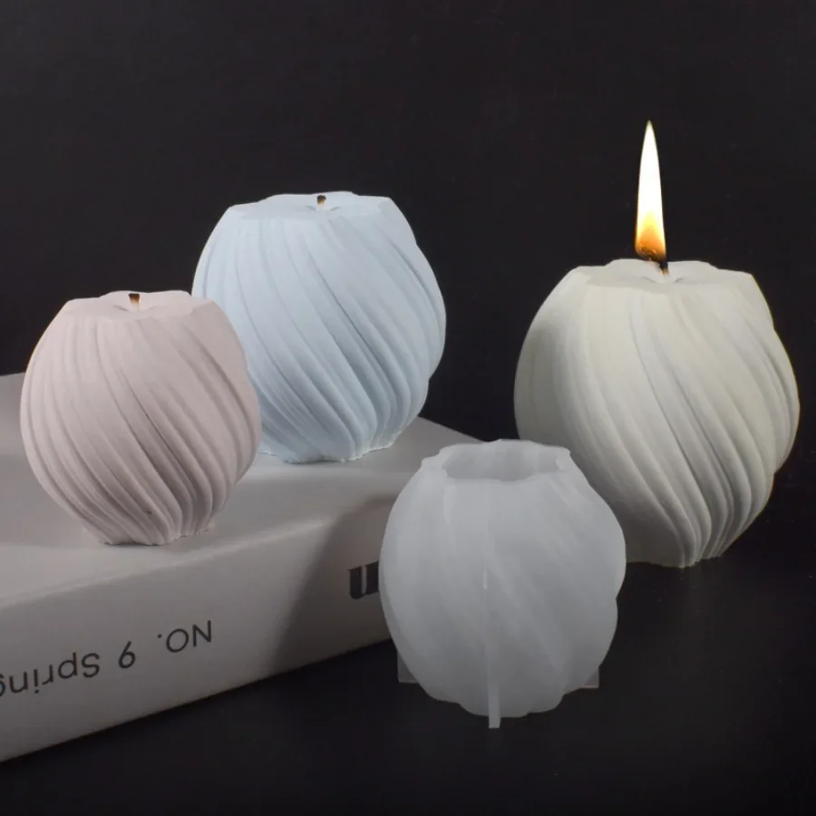 3 Pcs Spiral Sphere Candle Silicone Moulds Multi Size Round Soap Making ...