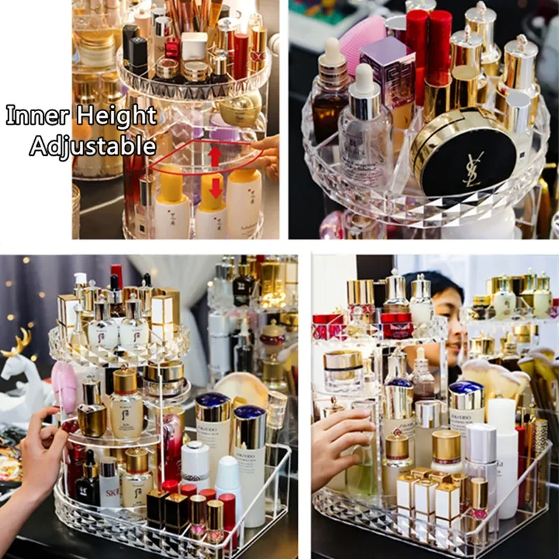 360-Degree-Rotating-Cosmetics-Storage-Rack-Height-Adjustable-Makeup ...