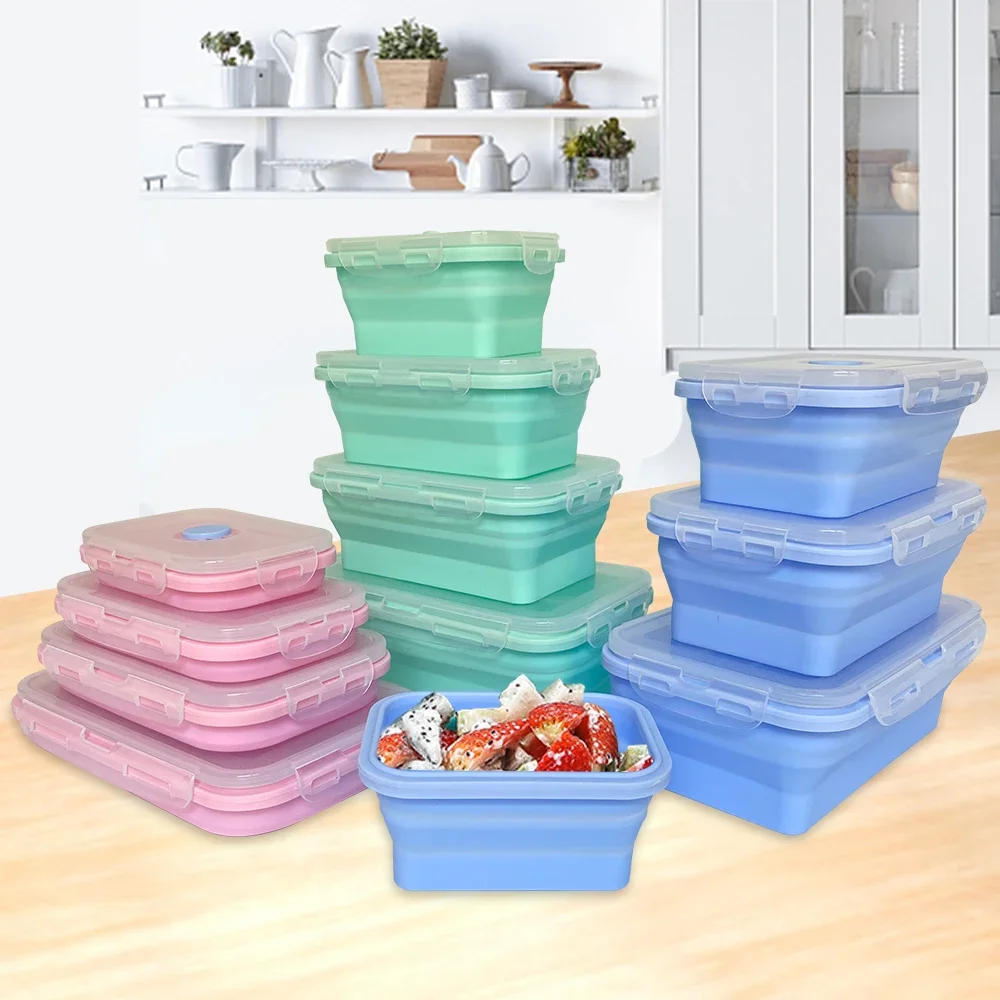 4-Sizes-Collapsible-Silicone-Food-Container-Portable-Bento-Lunch-Box ...