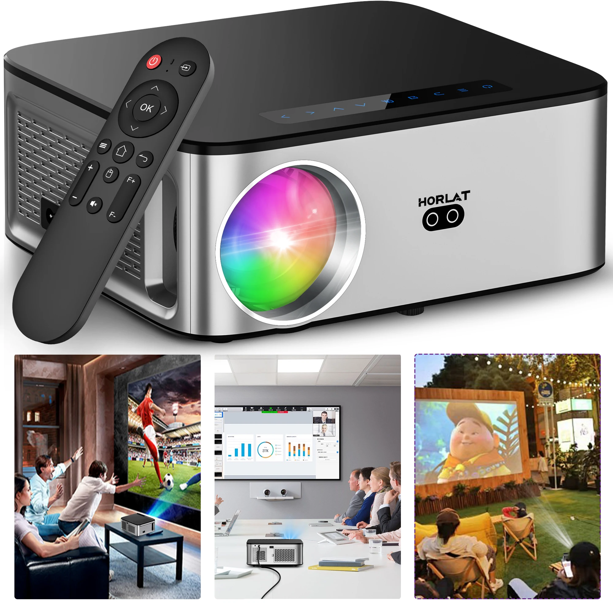 HORLAT-Projector-4K-1080P-Native-21000Lumens-800ANSI-Android-9-0-Dual ...
